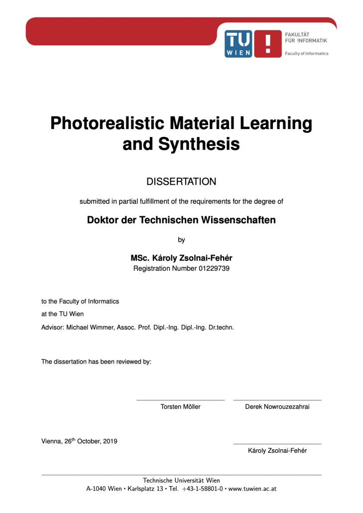 Photorealistic Material Learning and Synthesis – PhD Thesis (2020 ...